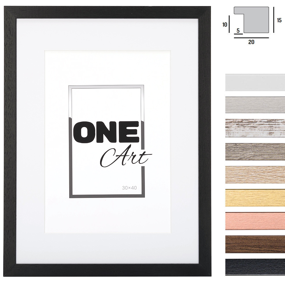 Frames Factory Holz-Bilderrahmen Hekla (MDF) mit Passepartout 21x29,7 cm (15x21 cm) - Weiß ...